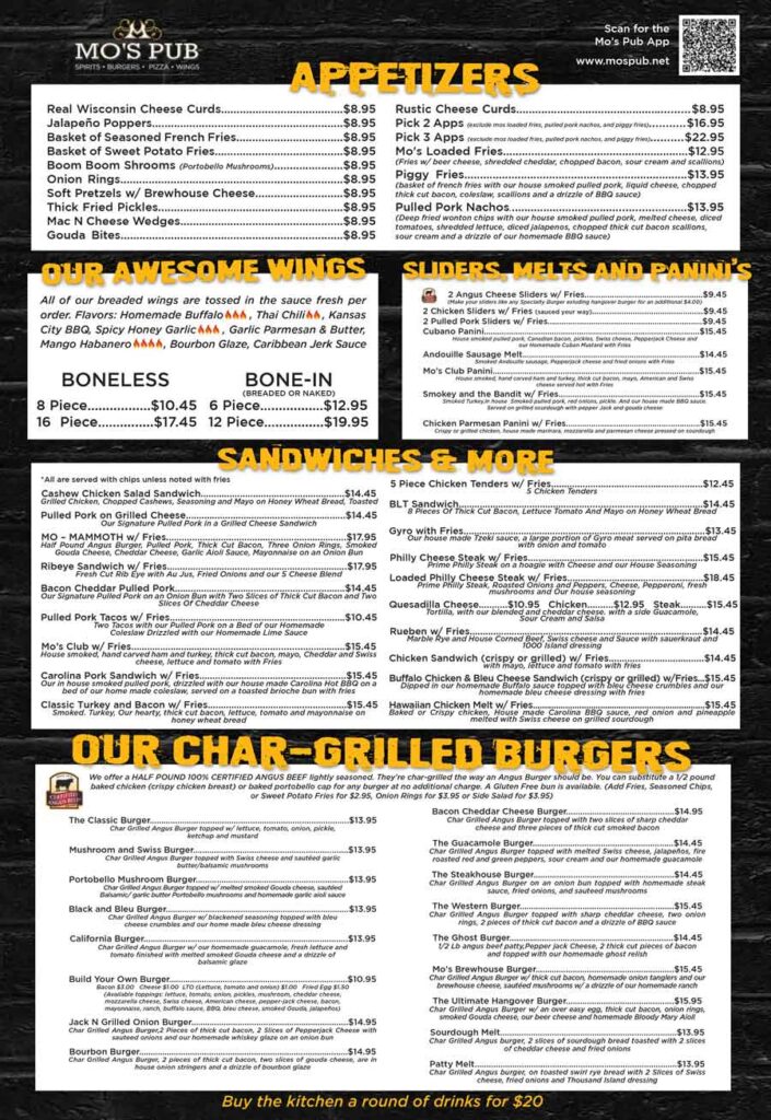 Menu | Mo's Pub | Escanaba MI
